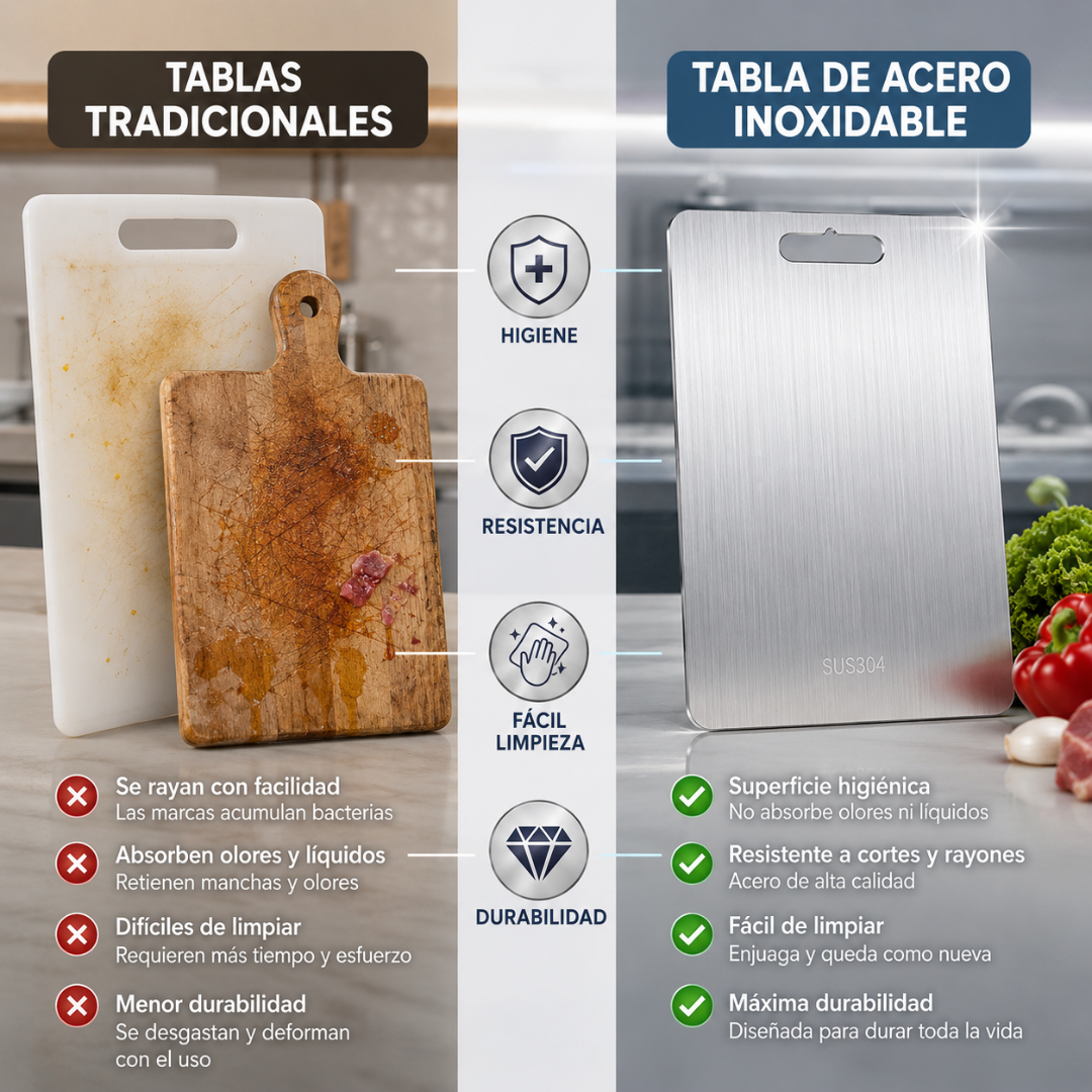 TABLA DE PICAR DE ACERO INOXIDABLE – Higiene superior, cero microplást ...